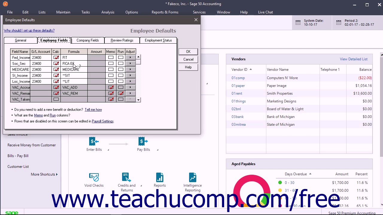 Sage 50 2018 Tutorial Setting Employee Defaults Sage Training Youtube