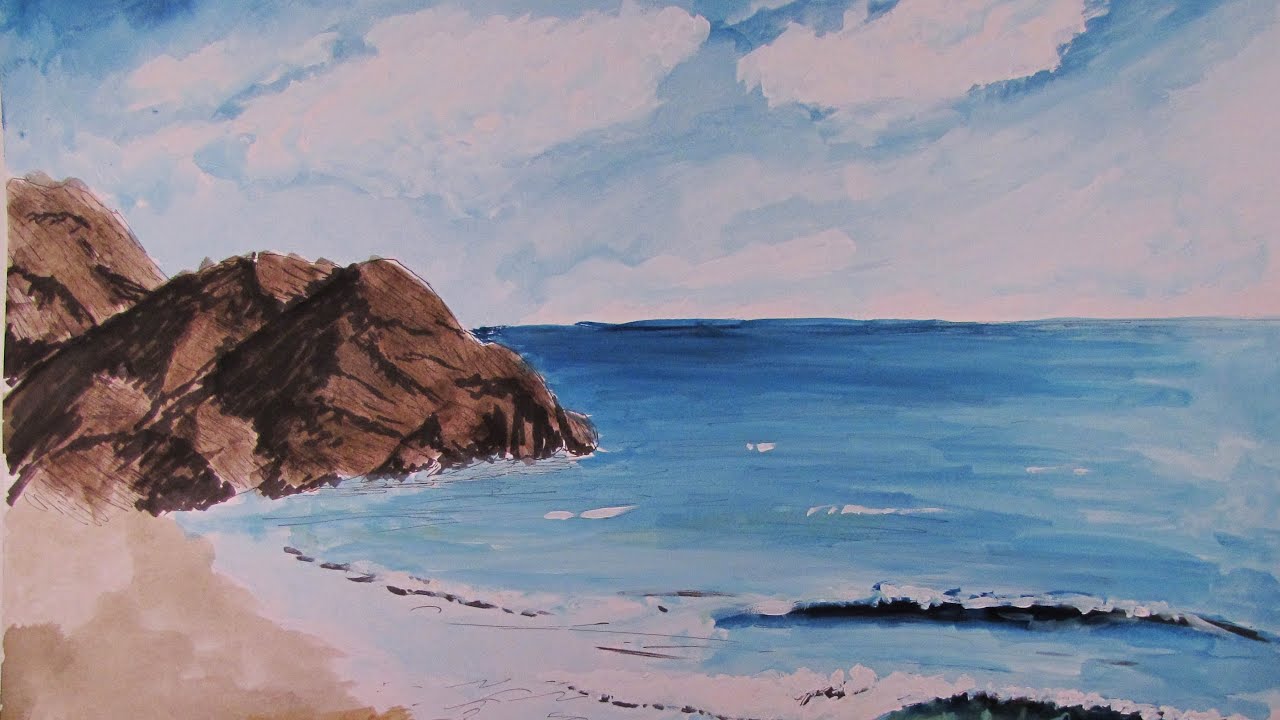 Beautiful Beach Landscape Drawing Landscape Background