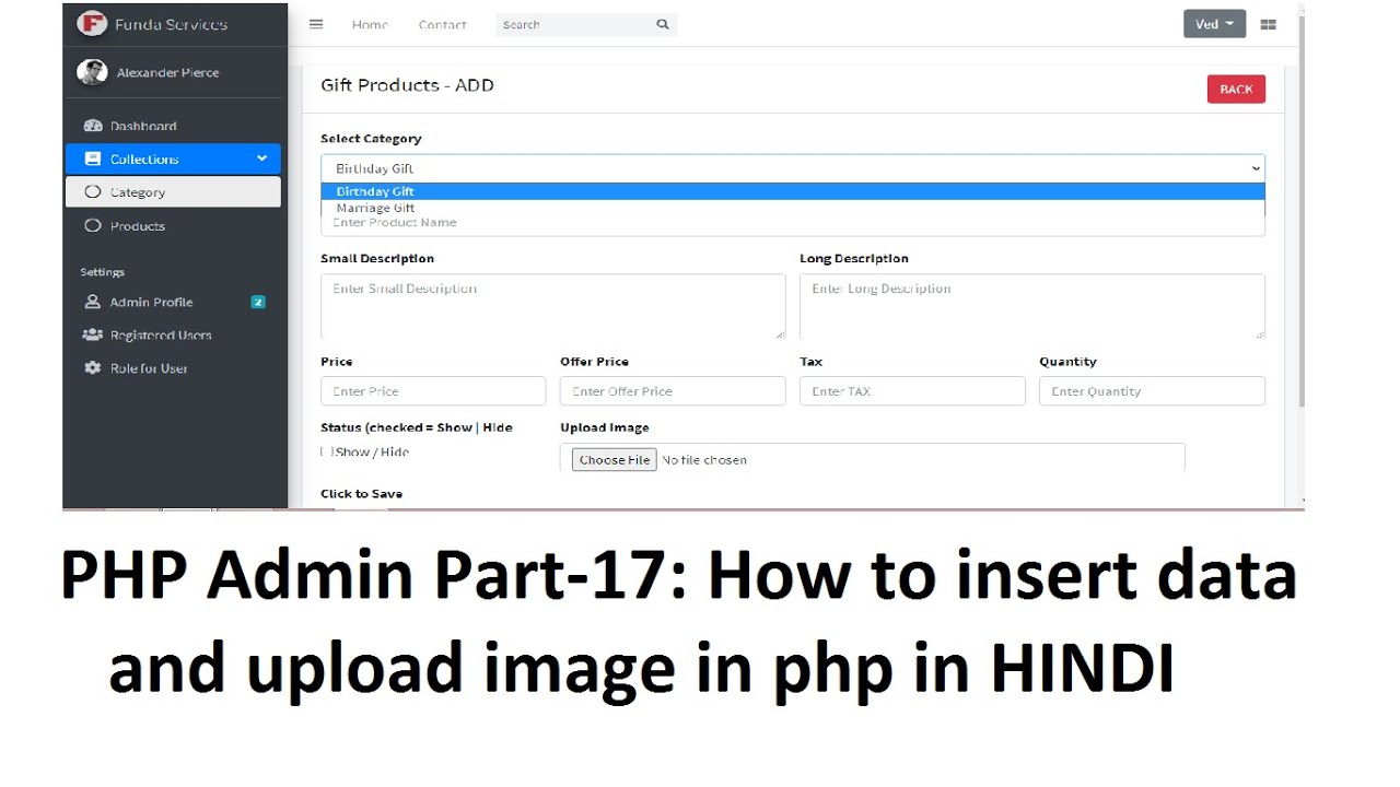 Php Admin Part 17 How To Insert Data And Upload Image In Php Add