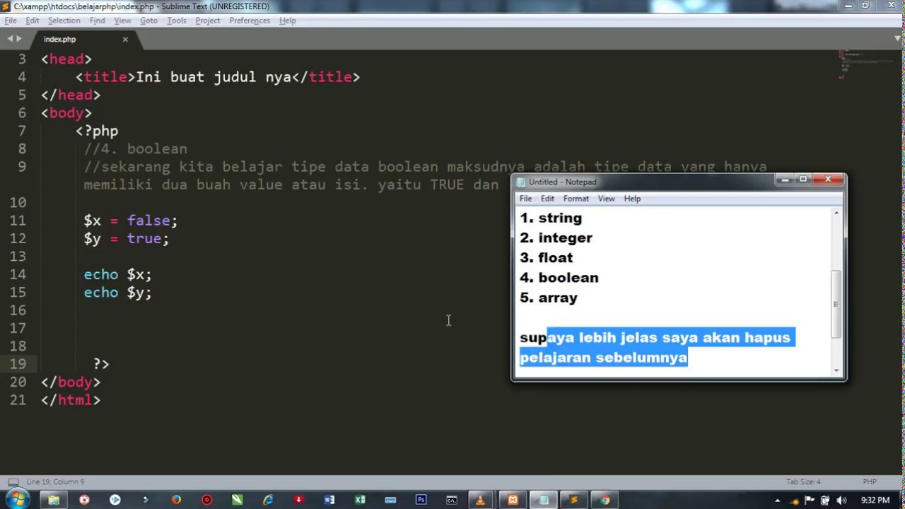 Belajar Php 5 Tipe Data Boolean Youtube
