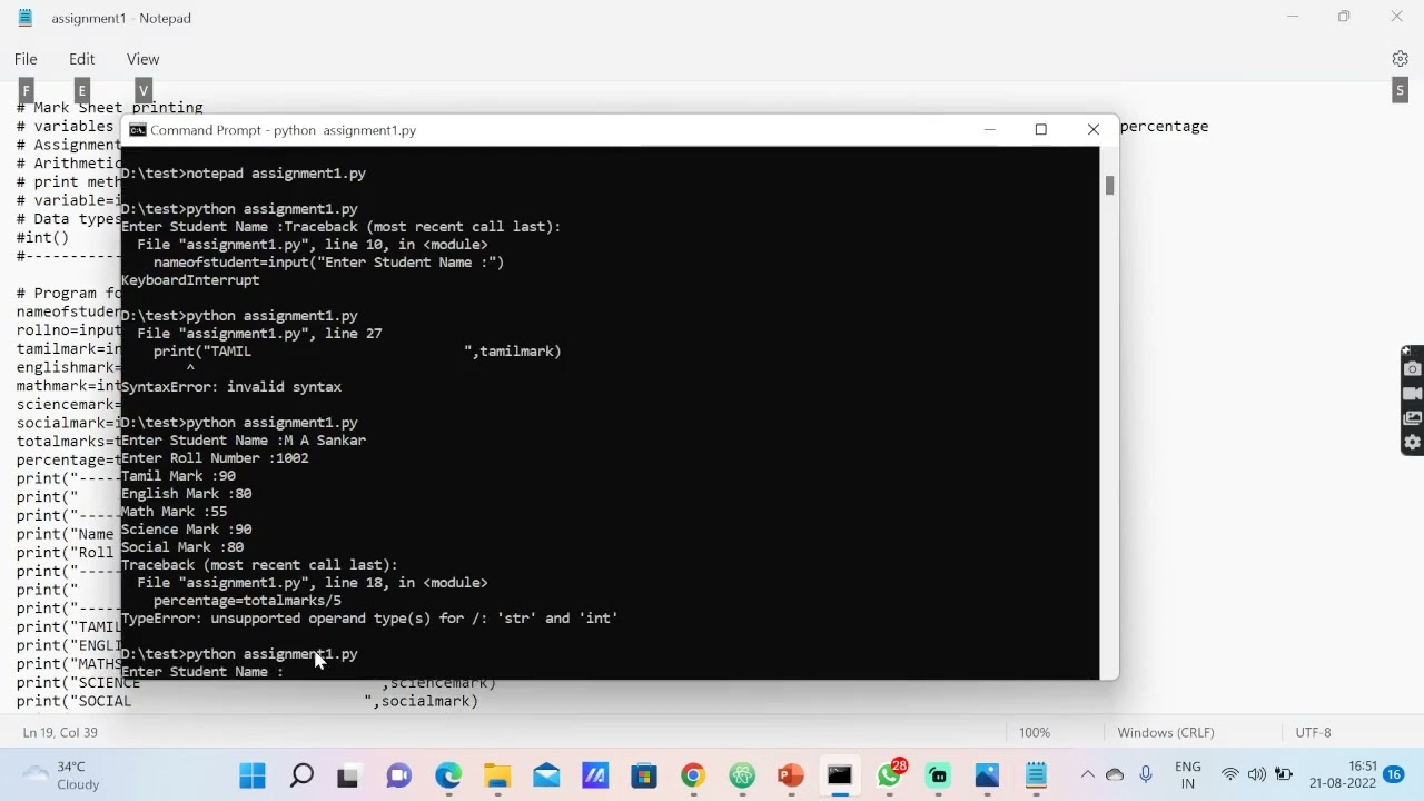 Python Programming Basic Level Day 8 2 Marksheet Part 2 Youtube
