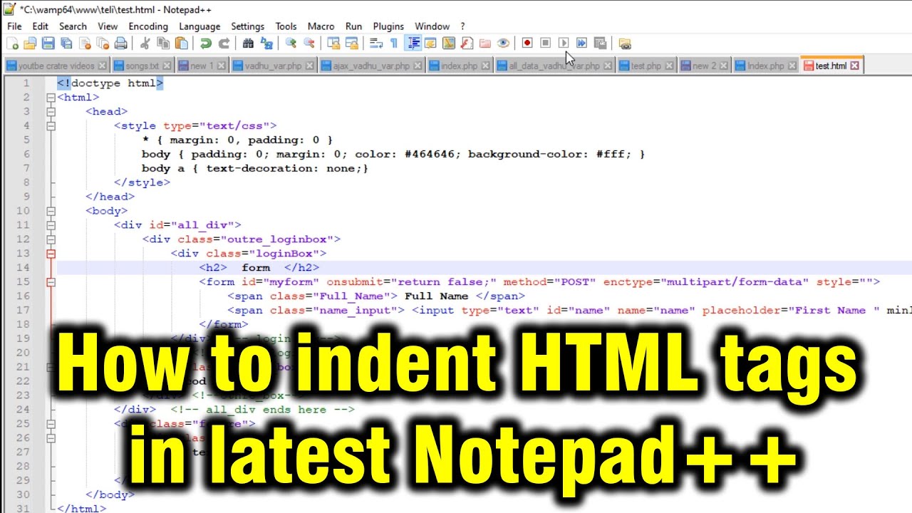 How To Indent Html Tags In Latest Notepad Youtube