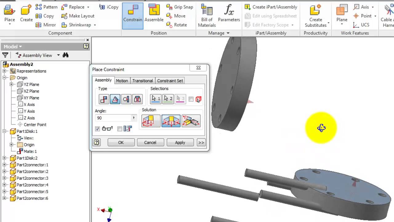 90 Inventor Assembly Tutorial Angle Constraint Youtube
