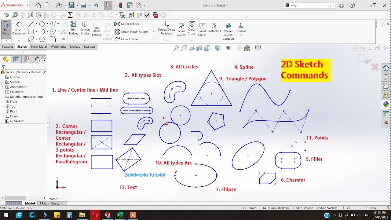 How To Use All 2d Sketch Commands In Solidworks Solidworks Tutorial