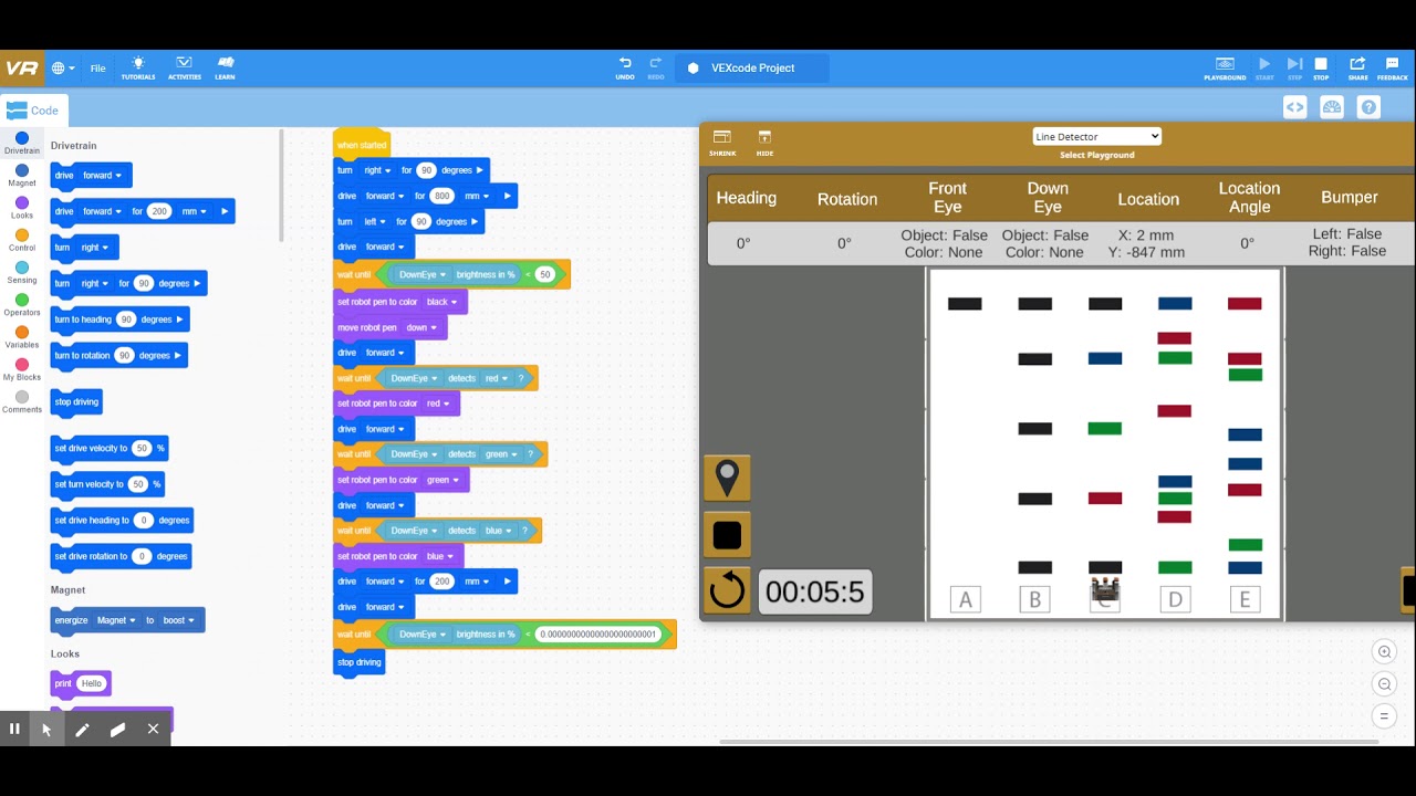 Vexcode Vr Line Detector Project Youtube