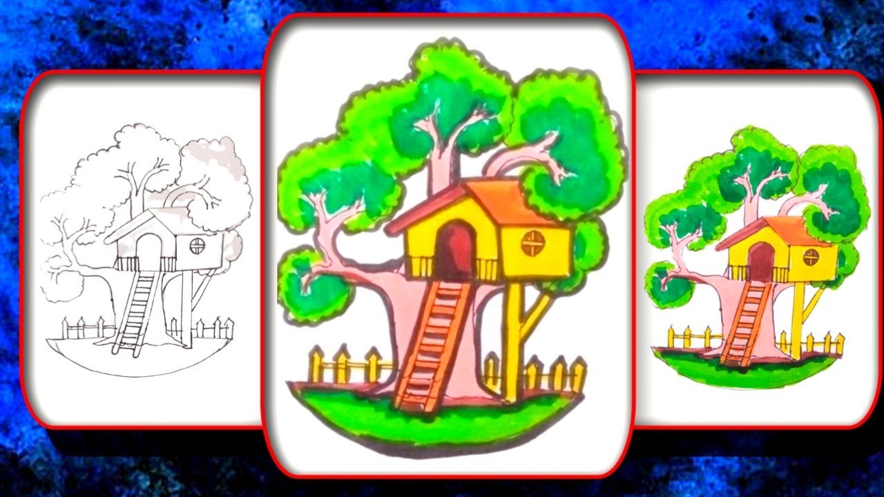 How To Draw A Spring Tree House For Kids And Beginners L How To Draw A