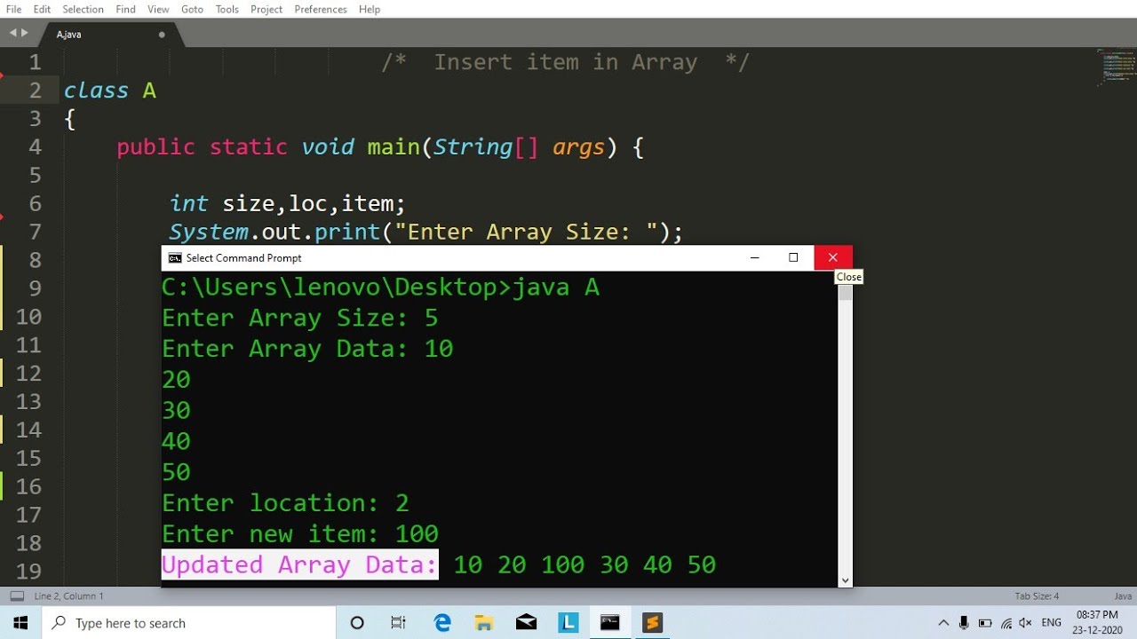 Java Program To Insert Element In An Array Learn Coding Youtube