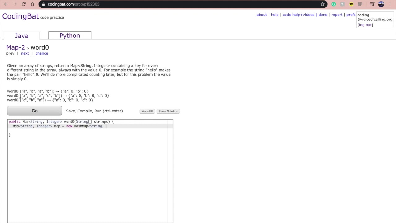 Map 2 Word0 Java Tutorial Codingbat Youtube