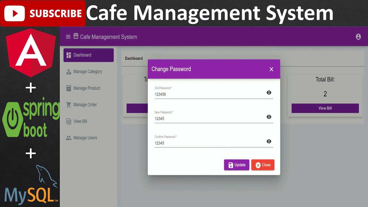 Cafe Management System Angular Spring Boot Java Mysql Database
