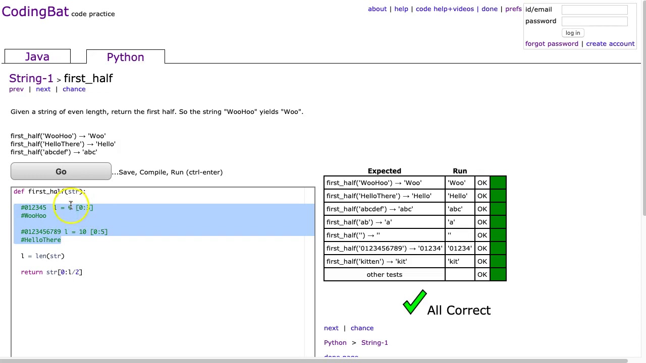 Codingbat First Half Python Youtube