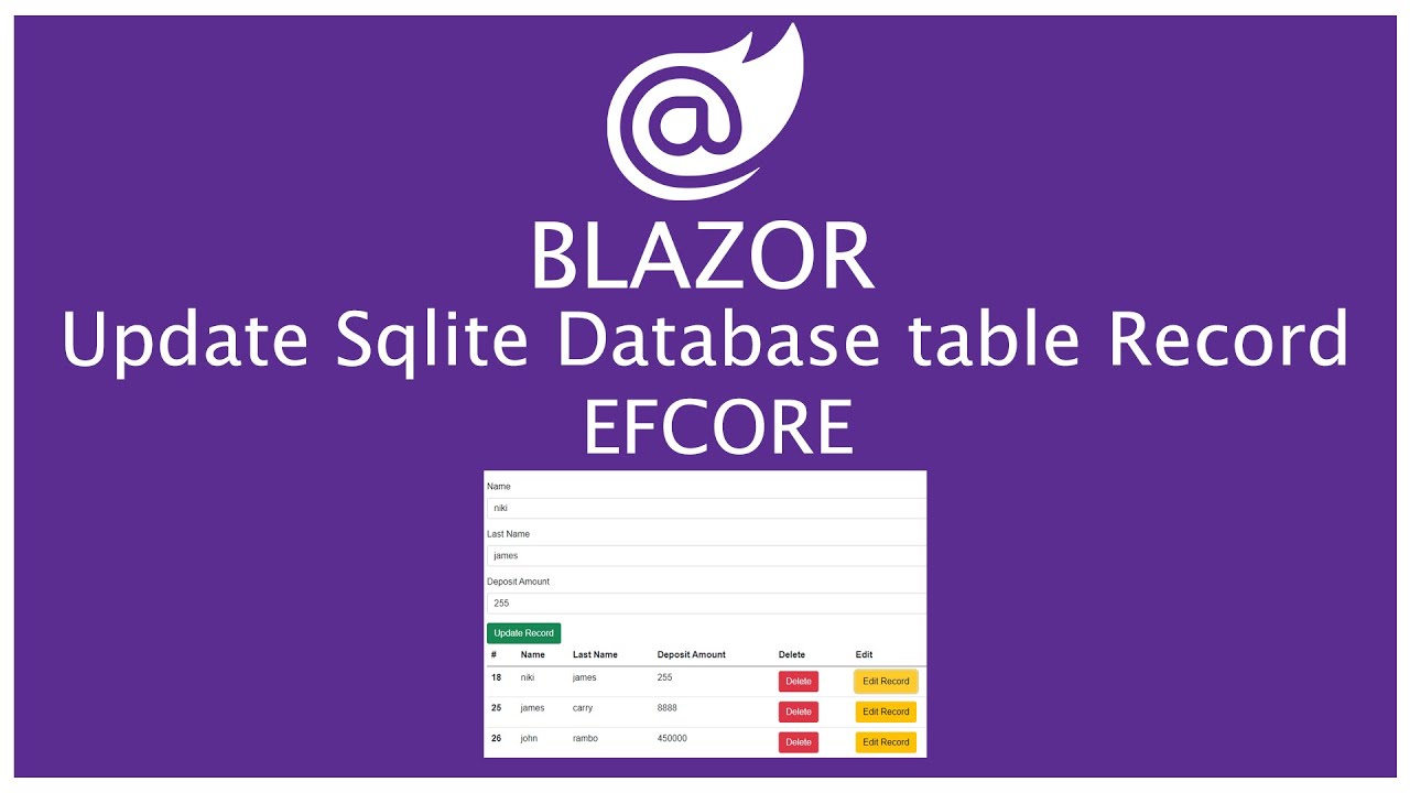 Blazor Update Sqlite Database Record Using Efcore And Bootstrap Table