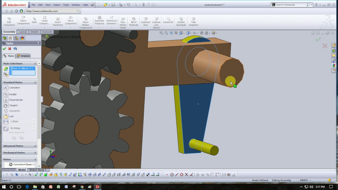 Solidworks Basic Motion Study Animation Youtube