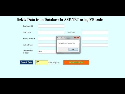 How To Delete Data From Database In Asp Net Using Vb Code Youtube