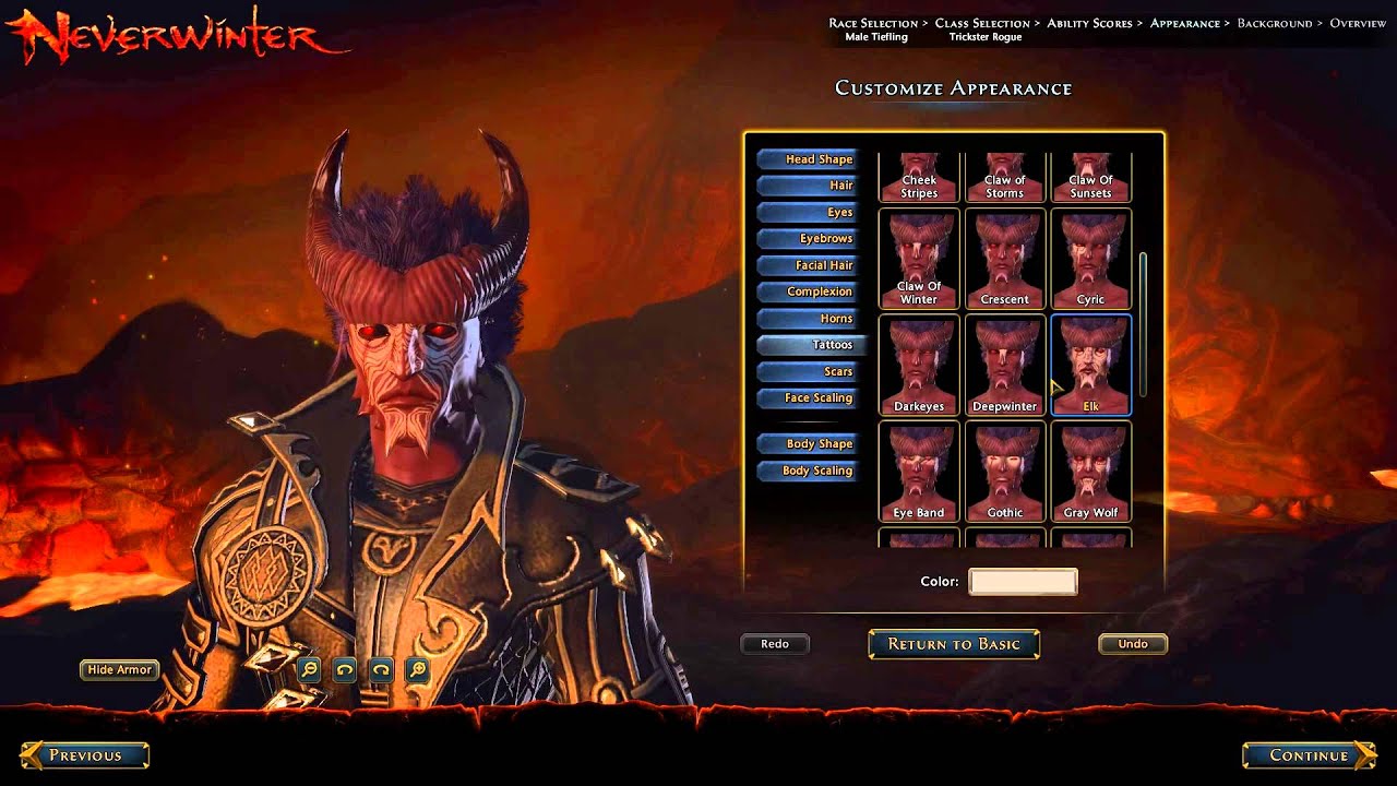 Neverwinter Character Creation Tiefling Youtube