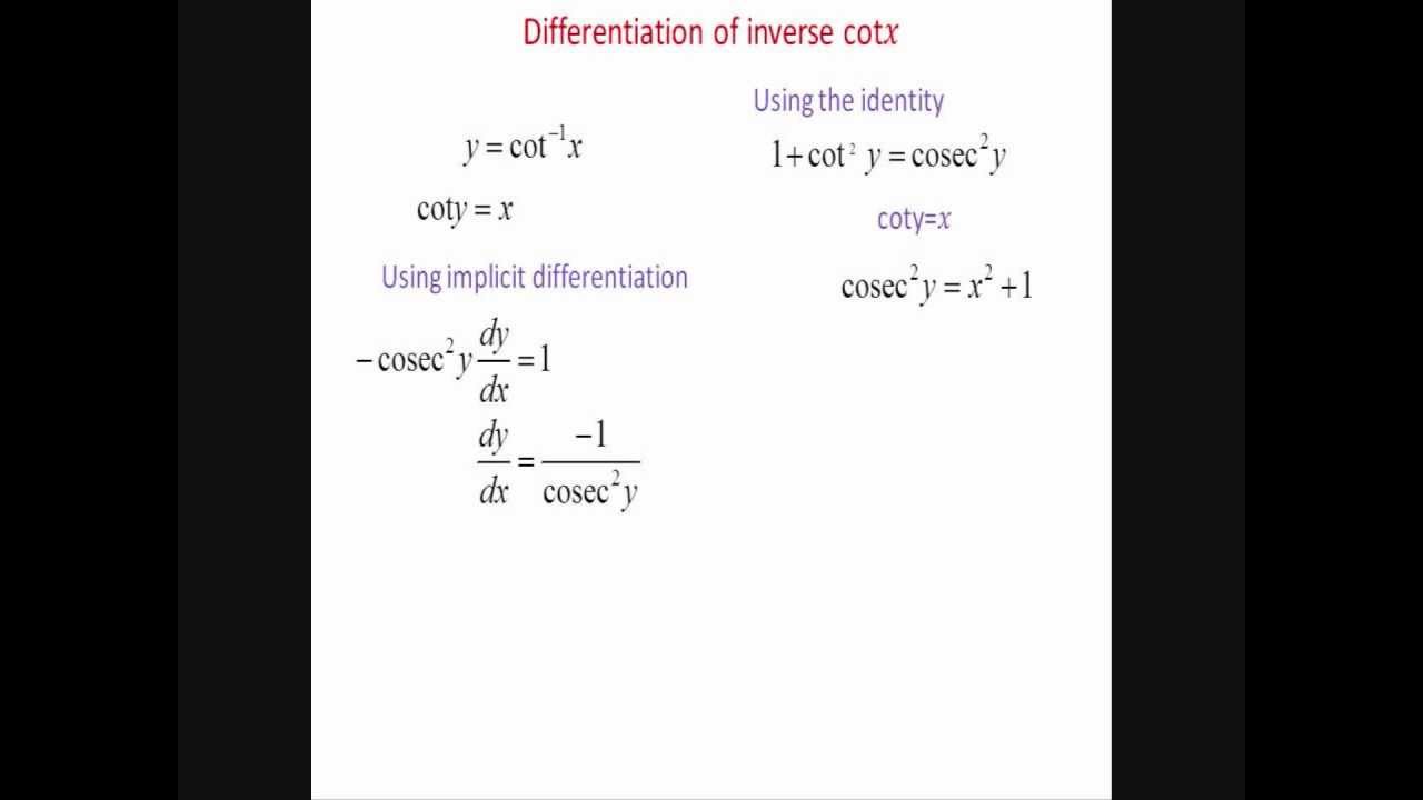 Differentiation Formula Of Cot X At Beth Anker Blog