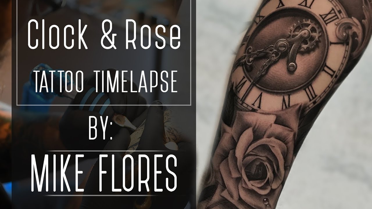 Realistic Clock And Rose Tattoo Time Lapse Mike Flores Youtube