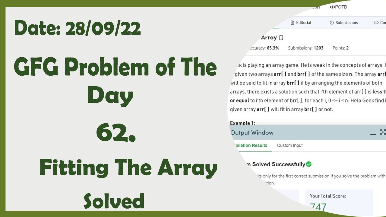 Fitting The Array C Gfg Daily Problem Youtube