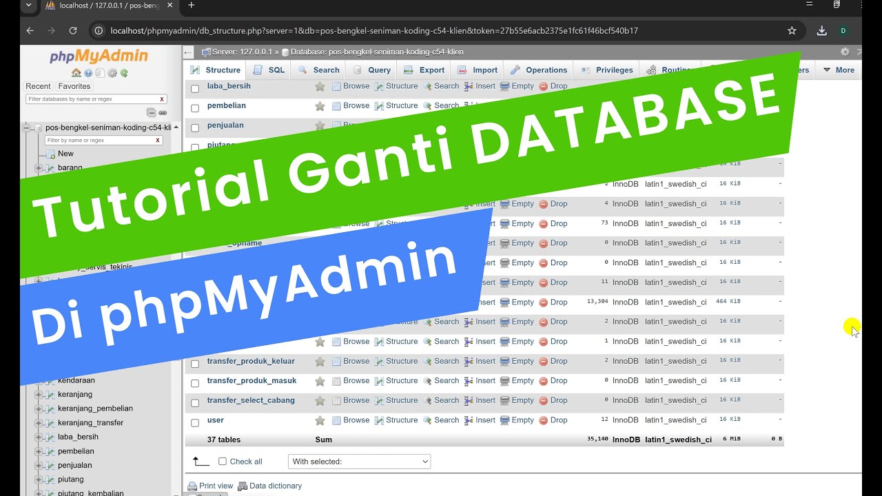 Tutorial Ganti Database Di Phpmyadmin Youtube