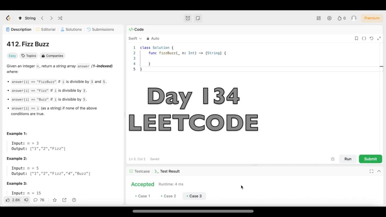Day 134 Leetcode Problem 412 Fizz Buzz Swift Youtube
