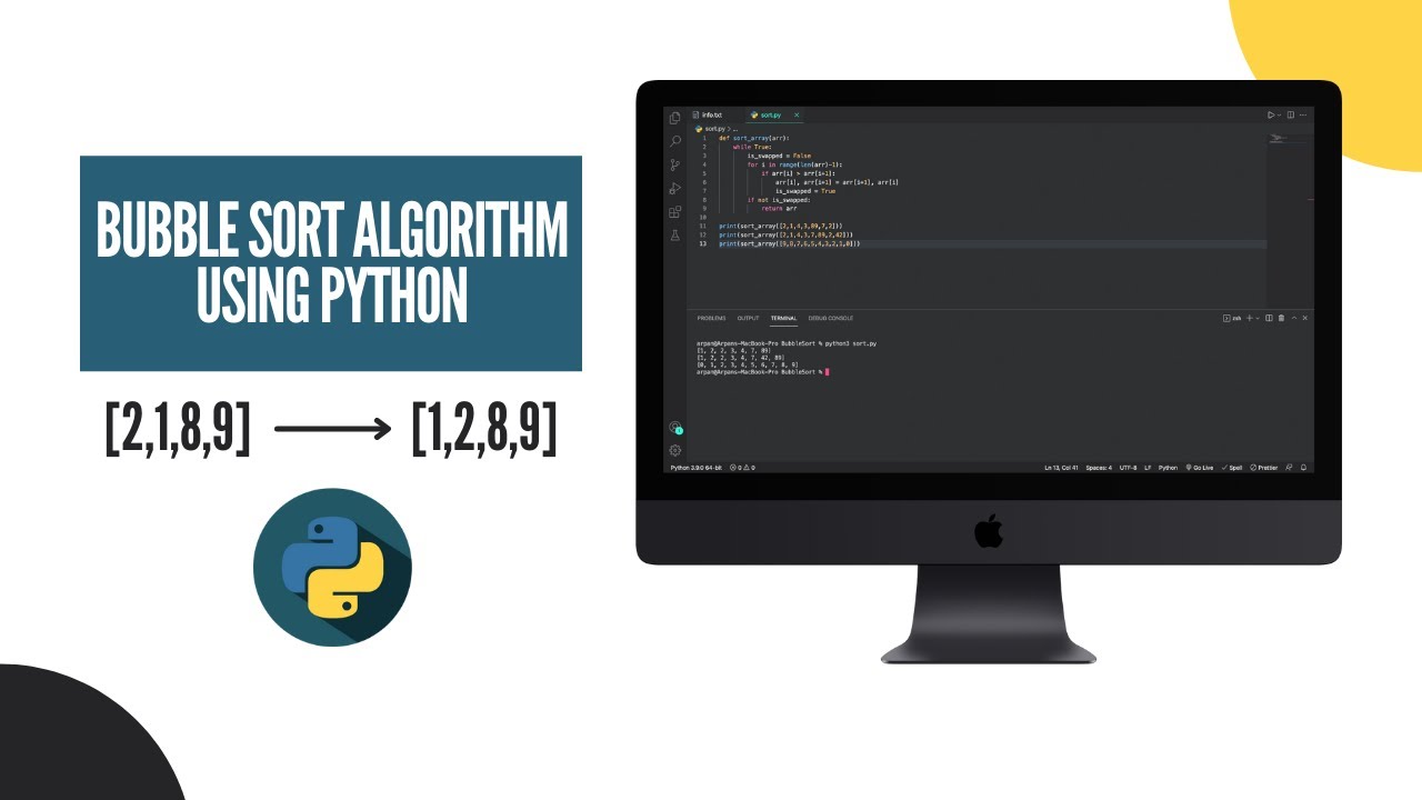 Bubble Sort In Python Sorting Algorithms In Python Youtube