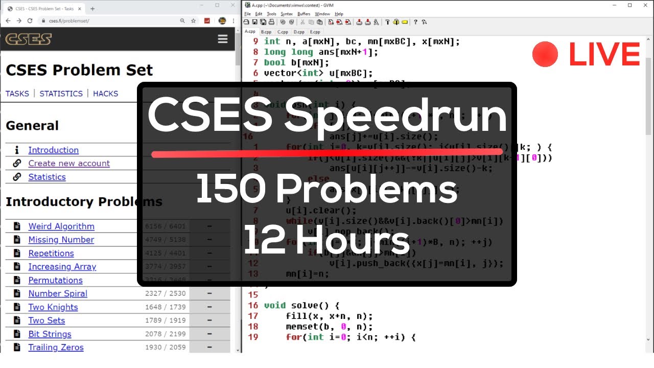 Solving Cses Problemset 12 Hour Livestream 150 Coding Problems