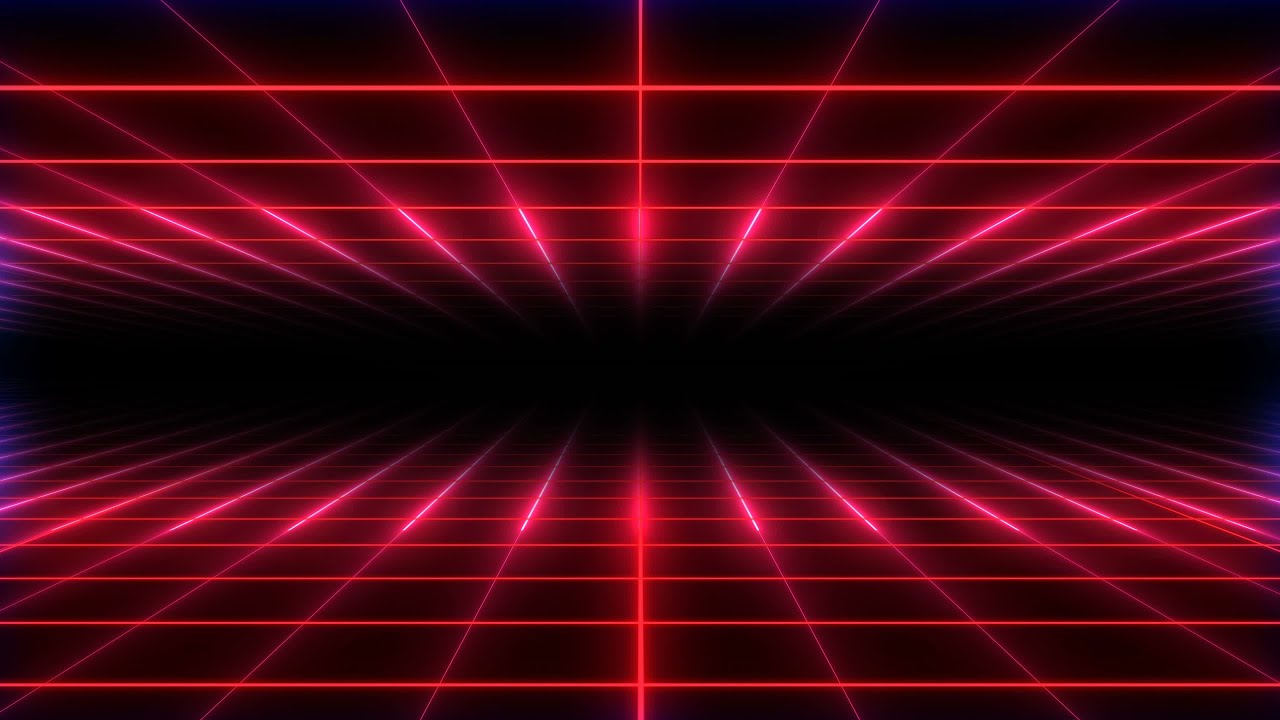Red Neon Effect Black Screen Background Neon Grid Light Motion