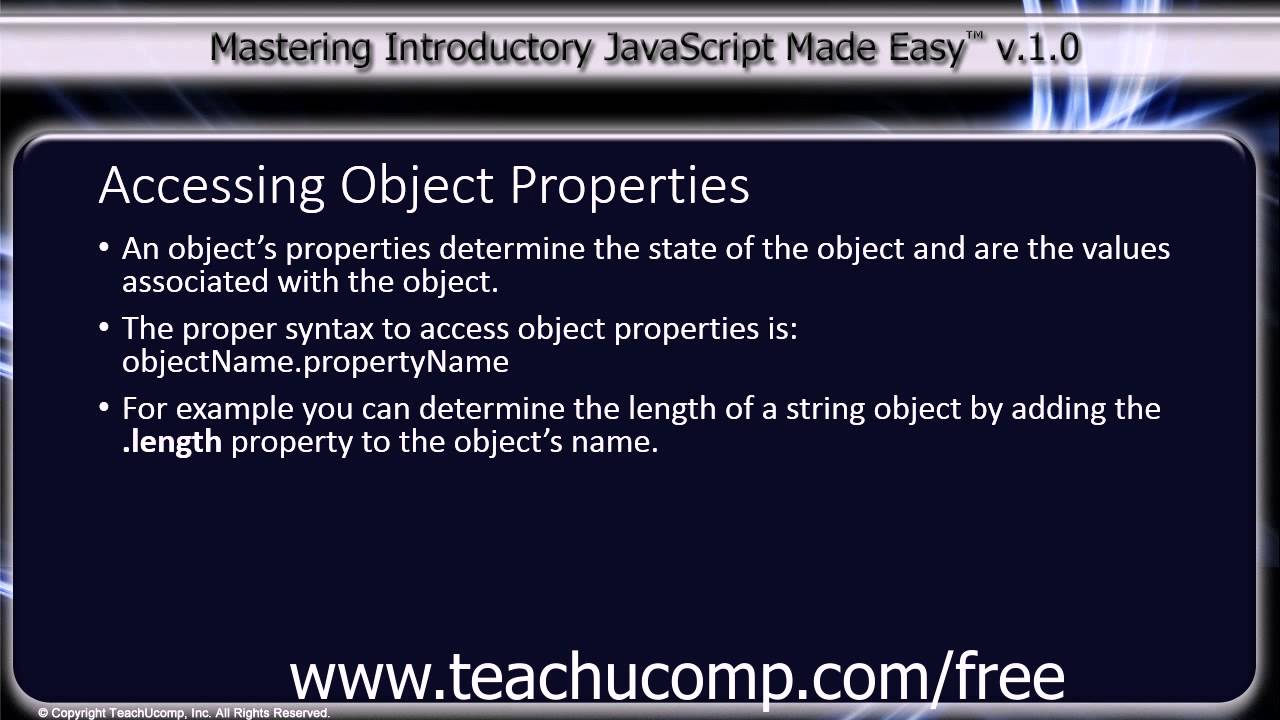 Javascript Training Tutorial Accessing Object Properties Youtube