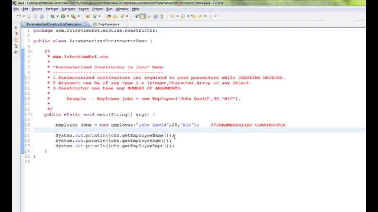 Parameterized Constructor In Java Demo Youtube