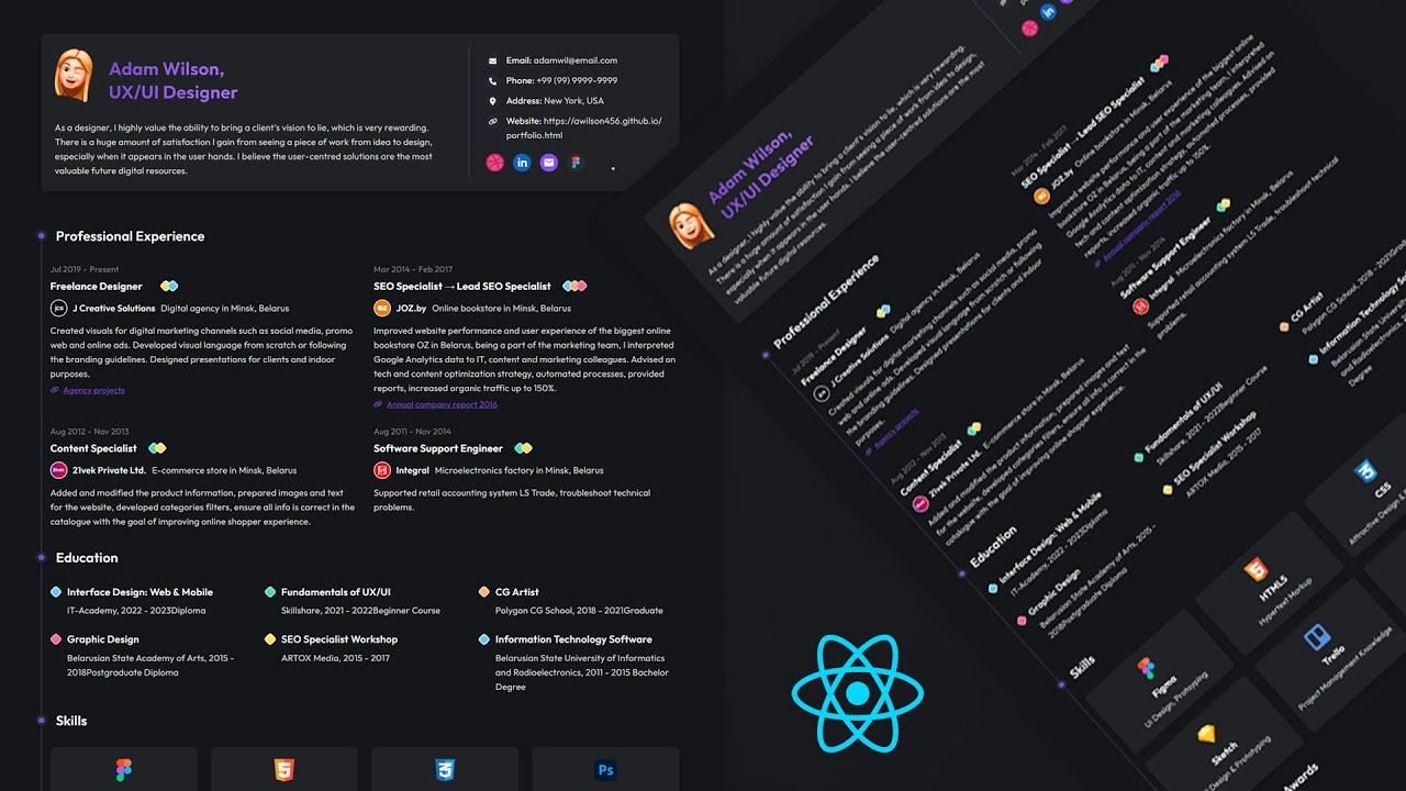 React Js Resume Cv Portfolio Webpage Tutorial React Js For