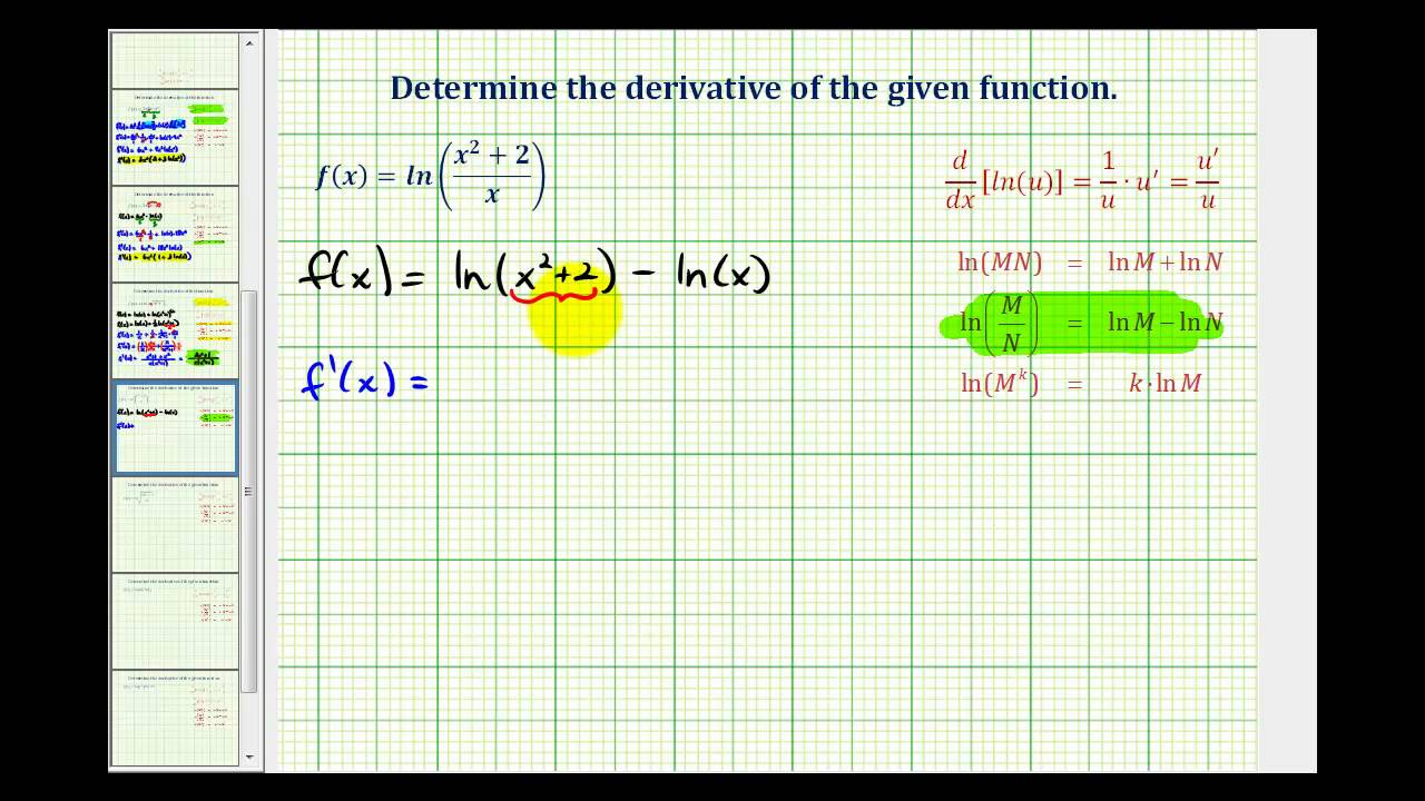 Ex 7 Derivatives Of The Natural Log Function Using Log Properties