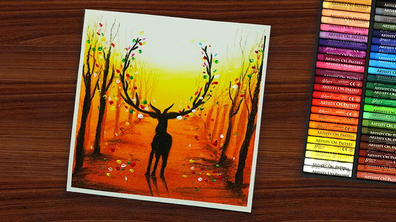 The Deer In The Forest Drawing For Beginners With Oil Pastels Step