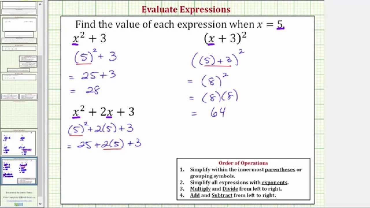 Evaluate The Expression Ppt Write An Algebraic Expression For Each