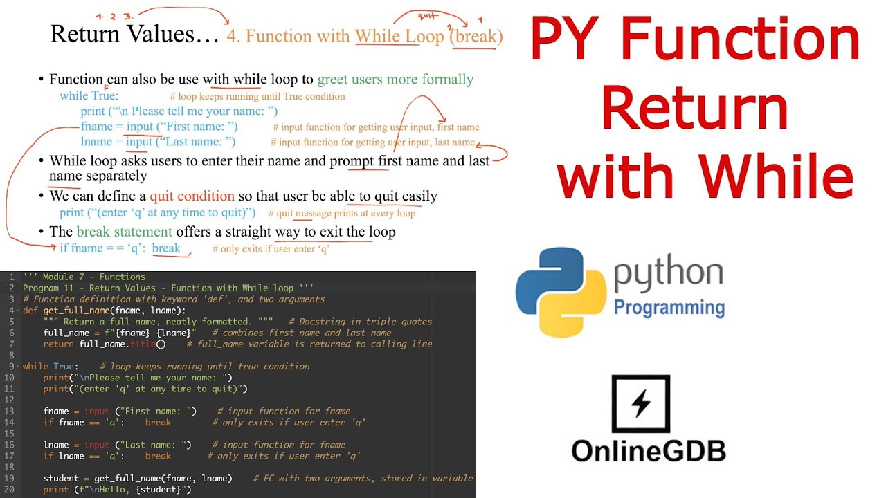 Python Function Return With While Youtube
