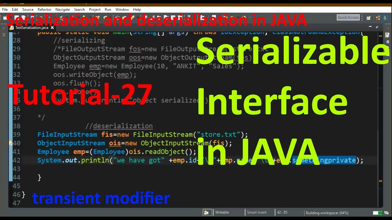 Object Serialization Serializable Interface In Java Tutorial 27