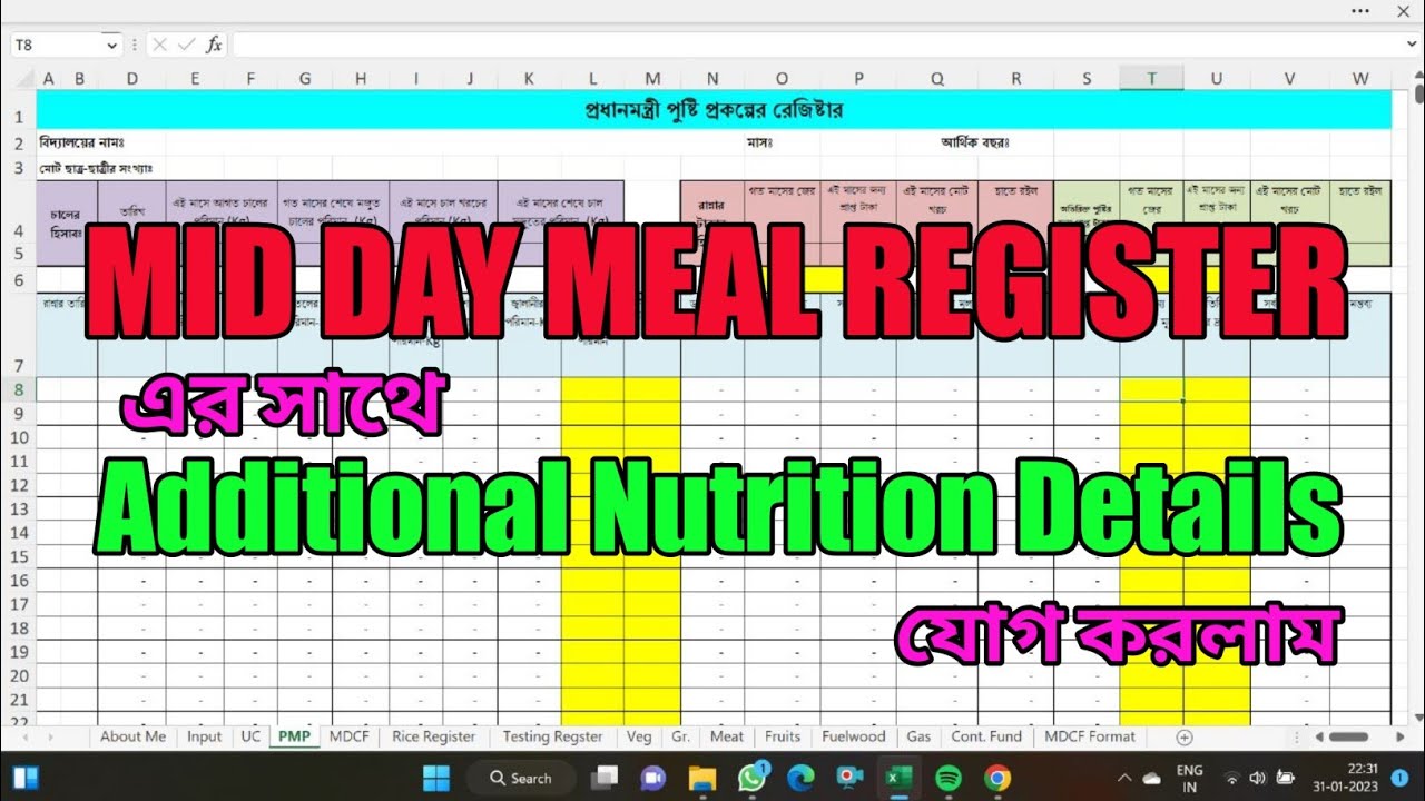 Mid Day Meal Register With Mdm Additional Nutrition Format Youtube
