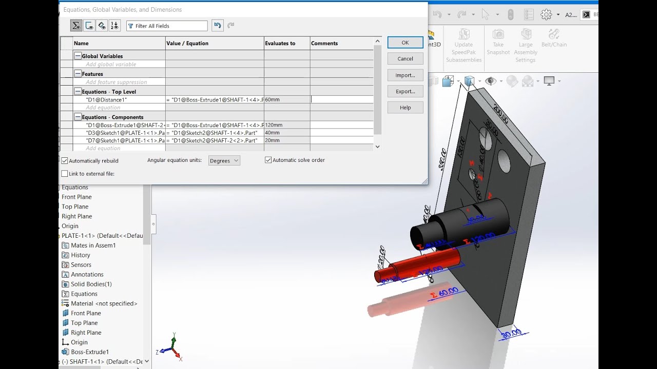 Solidworks Equations In Part Assembly Youtube
