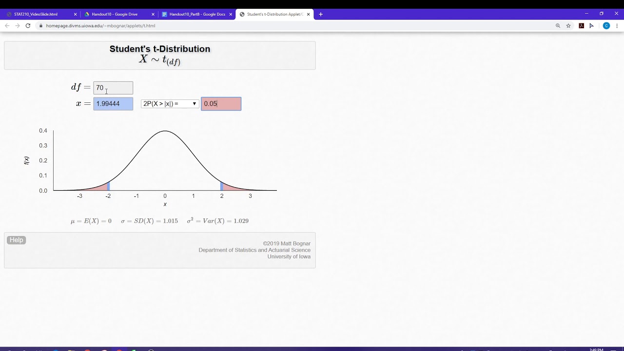 Stat 210 Handout 10 Part B Example 2 Youtube