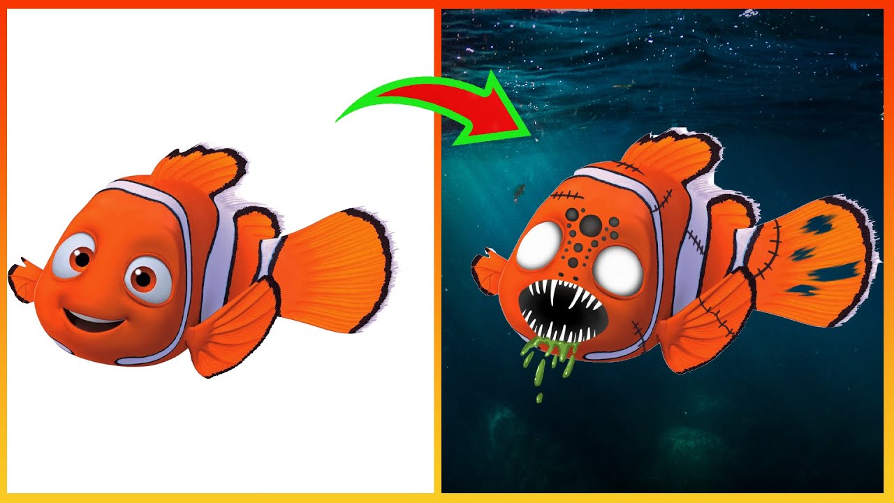 Creepy Cartoon Art Finding Nemo Full Characters Turn Into Zombies