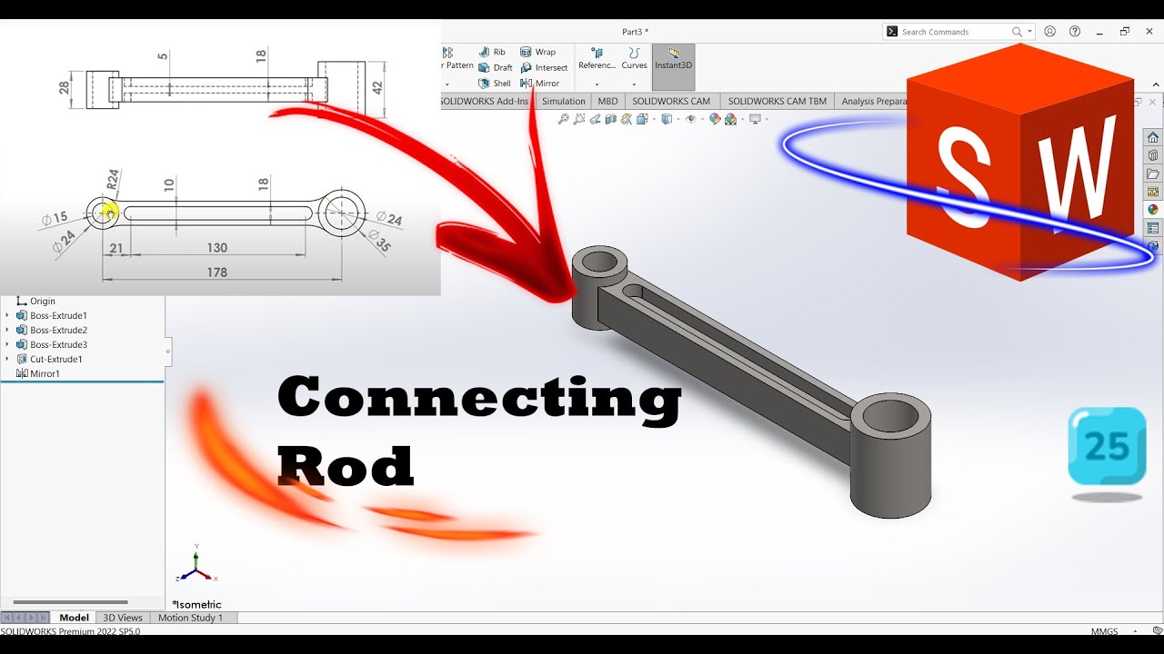 Crafting A Connecting Rod In Solidworks Youtube