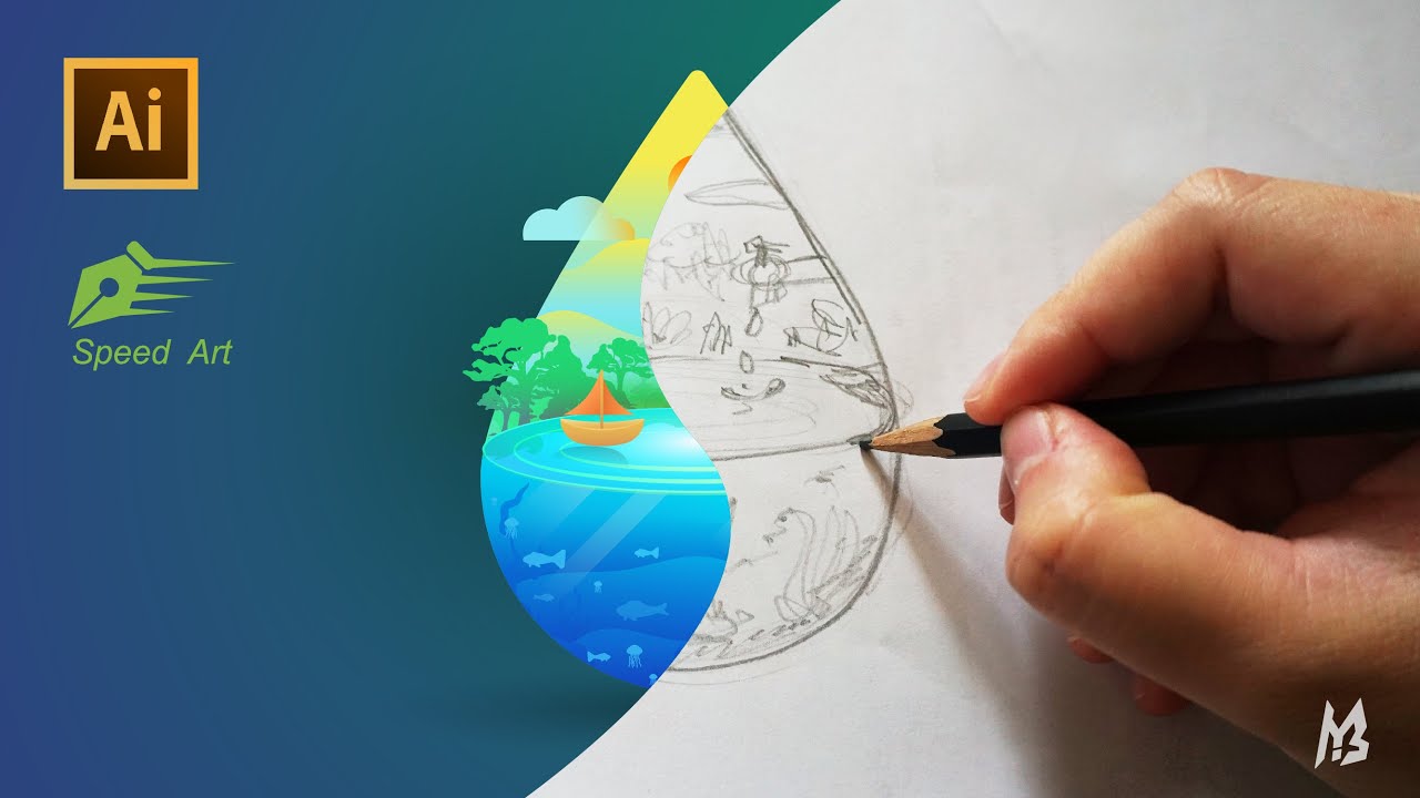 Water Day Speed Art Adobe Illustrator Youtube