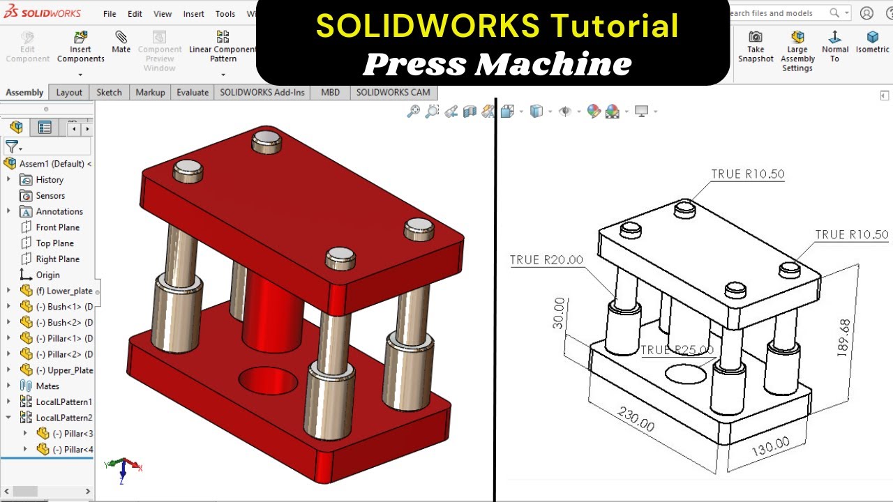 3d Cad Model Of Press Machine Solidworks Assembly Tutorial Youtube