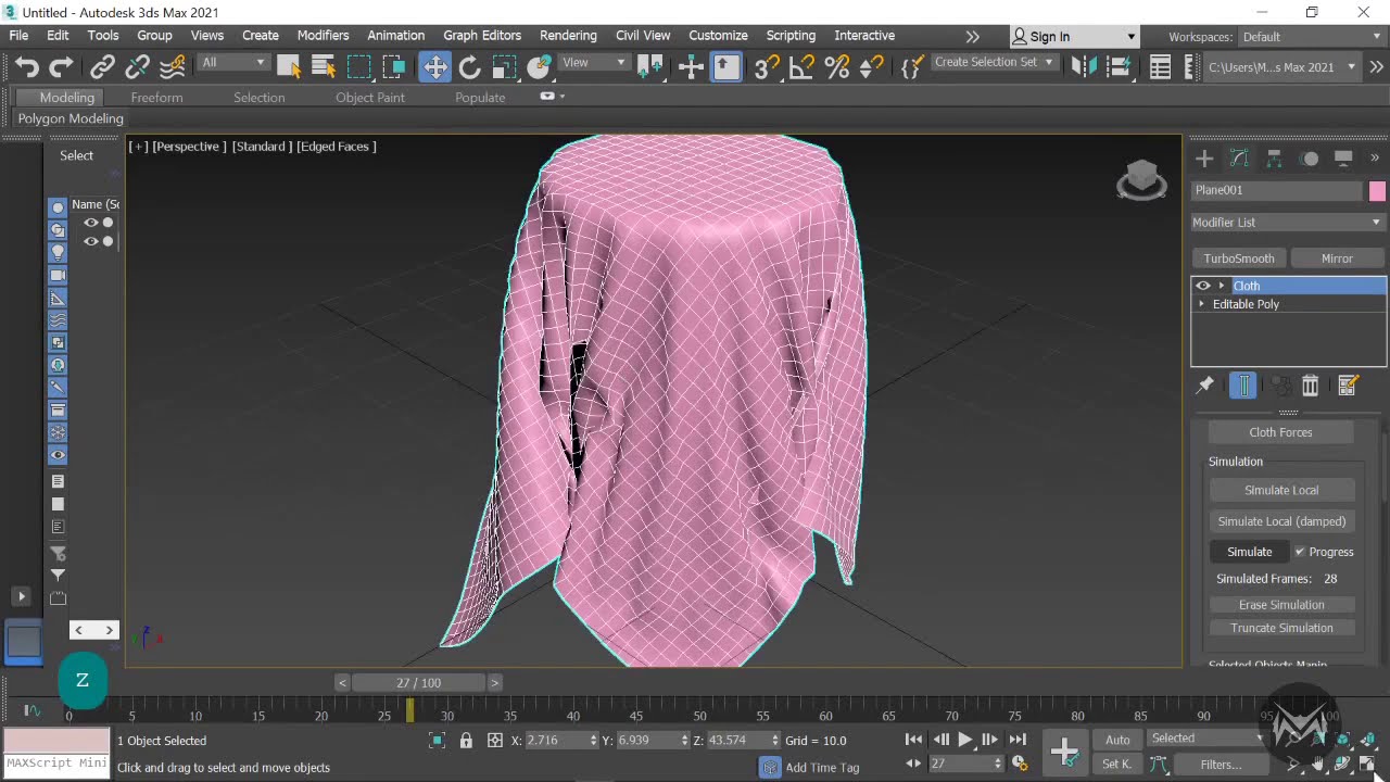 Cloth Simulation Basic In 3ds Max Cloth Simulation 3ds Max 2021 Youtube