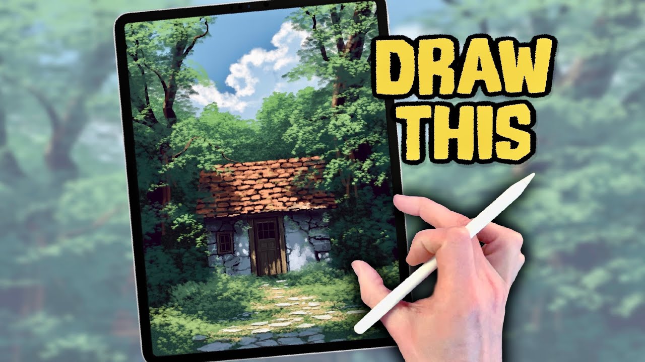Procreate Landscape Drawing Tutorial In Easy Steps Secret Forest Hut