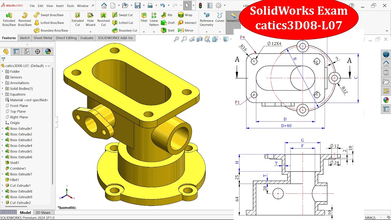 Solidworks Exercise Catics3d08 L07 Exam Youtube