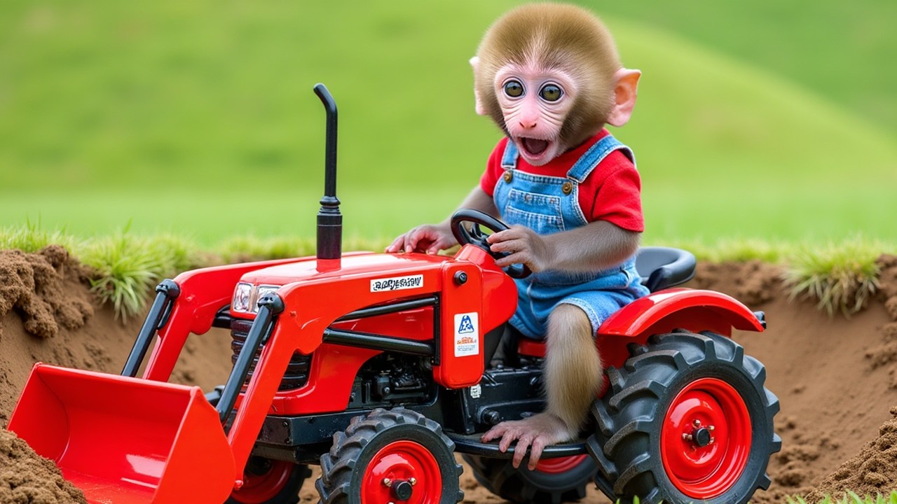Monkey Nana Drives A Tractor To Rescue A Trapped Duckling Nana Monkey