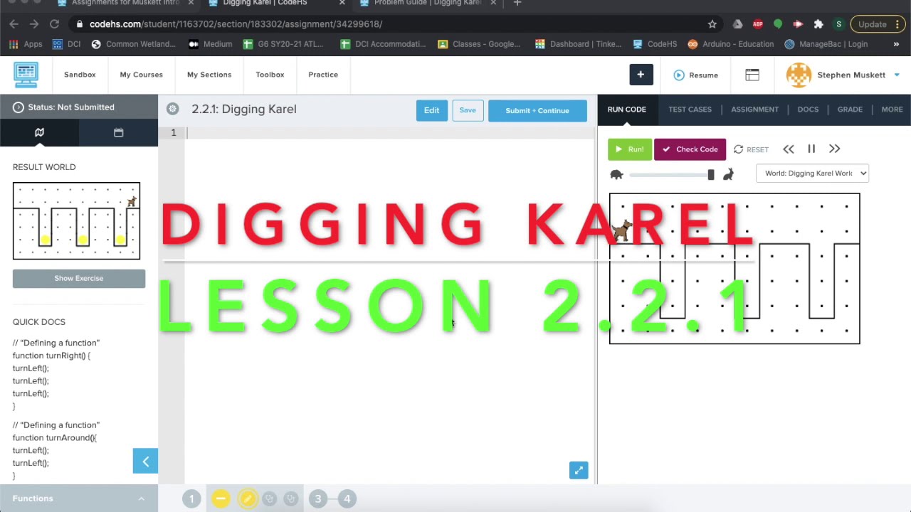 Codehs Digging Karel Lesson Example Youtube