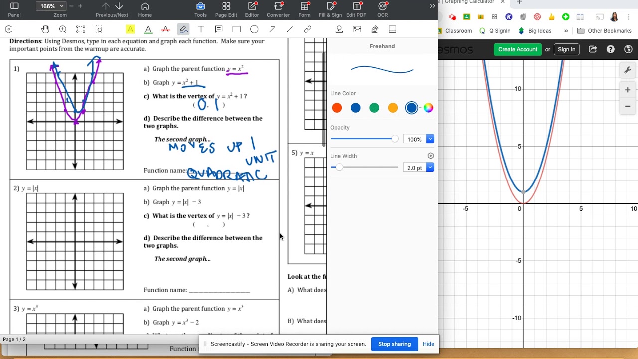 Alg 2 Intro 0 5 Parent Functions And Transformations With Desmos Youtube