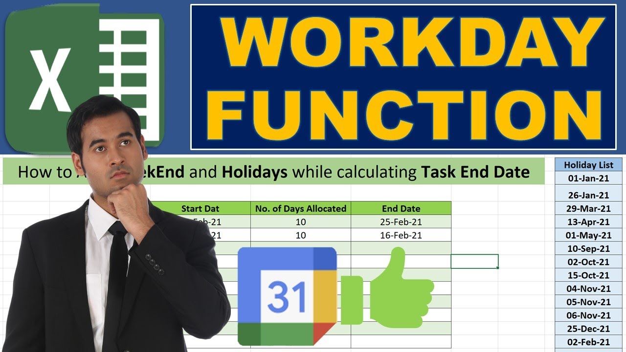 Excel Workday Function Find End Date Exclude Weekends Holidays