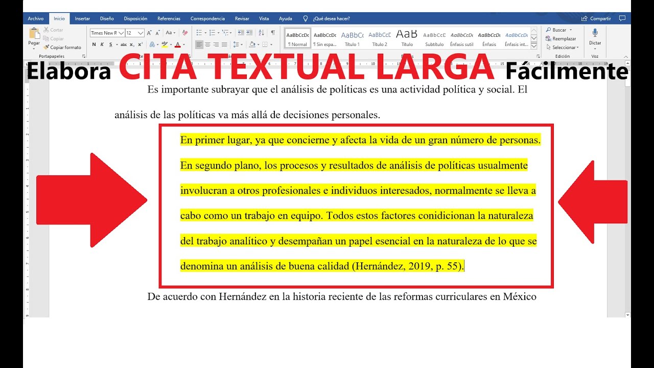 Normas Apa Hacer Una Cita Textual 40 Palabras O Más En Word Séptima