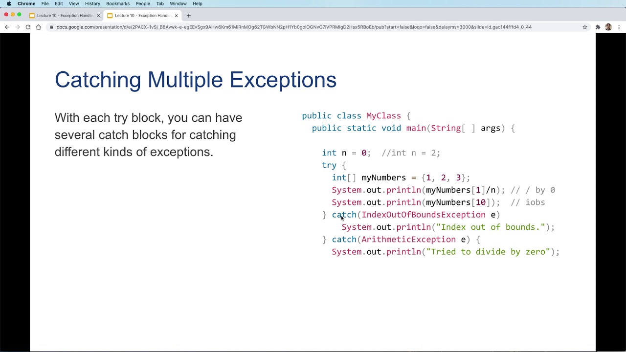 Java Exceptions 7 Multiple Catch Statements Youtube